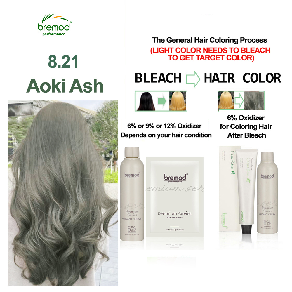 Bremod Hair Color 100ml with Oxidizer 100ml 6% 9% 12% Milk Tea Ash Dust ...