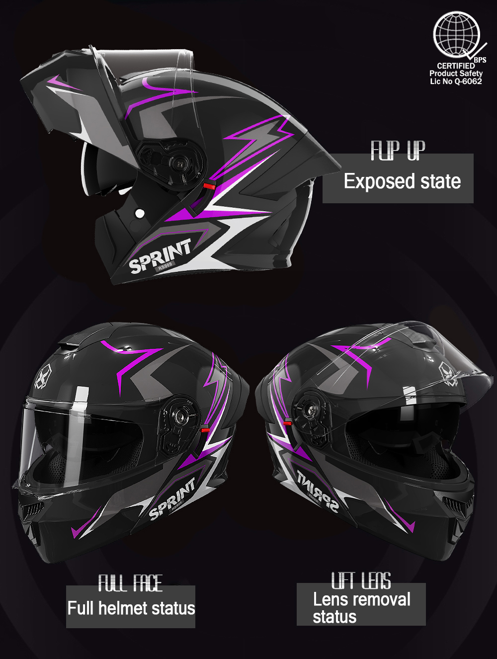 AXK909 Motorcycle Helmet Modular Helmet Dual Lens Men's and Women's ...