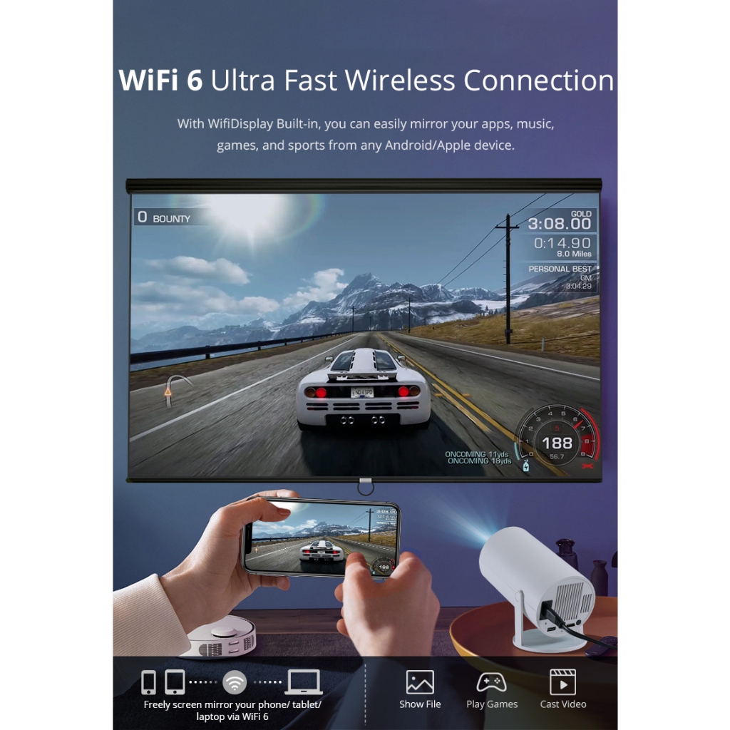 Monoz HY300 Aura Vision Smart Projector 4K | Android 11 | WiFi ...