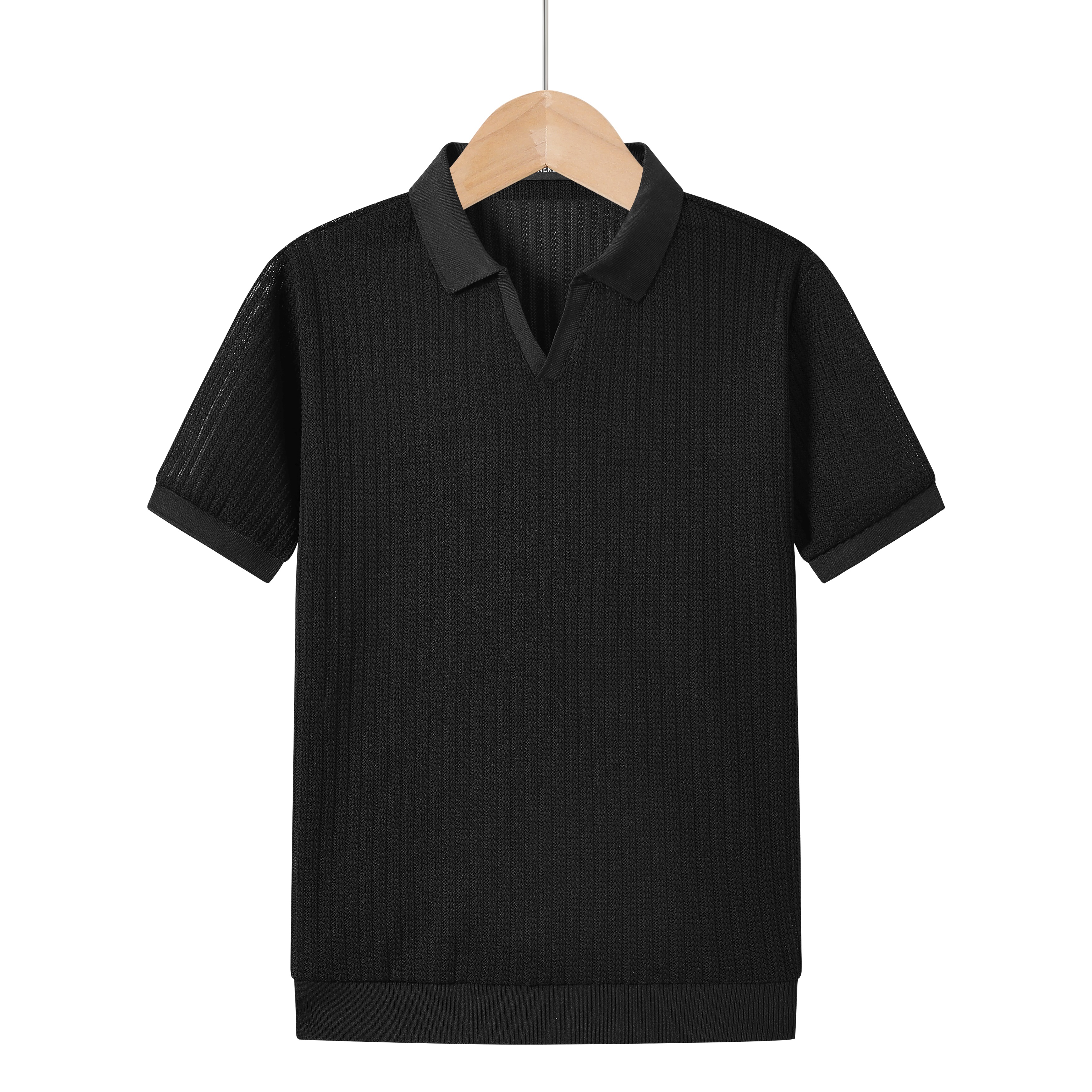 Mannered Men's V-Neck Spread Collar Polo Shirts Hollow Out Design ...