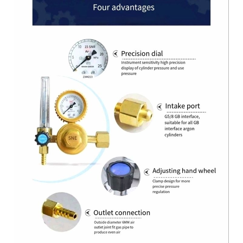 Argon Regulator Copper Pressure Reducing Valve Shock Proof Oxygen ...