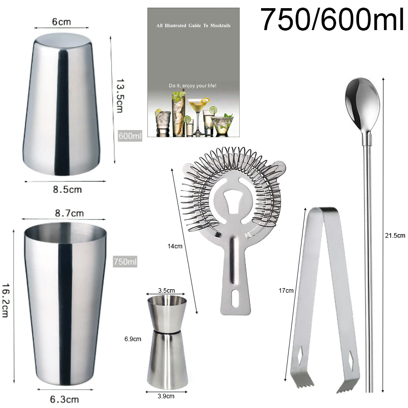 [Ship Local] 6-7 Piece Cocktail Shaker 750/600ml, Bartender Kit Shakers ...
