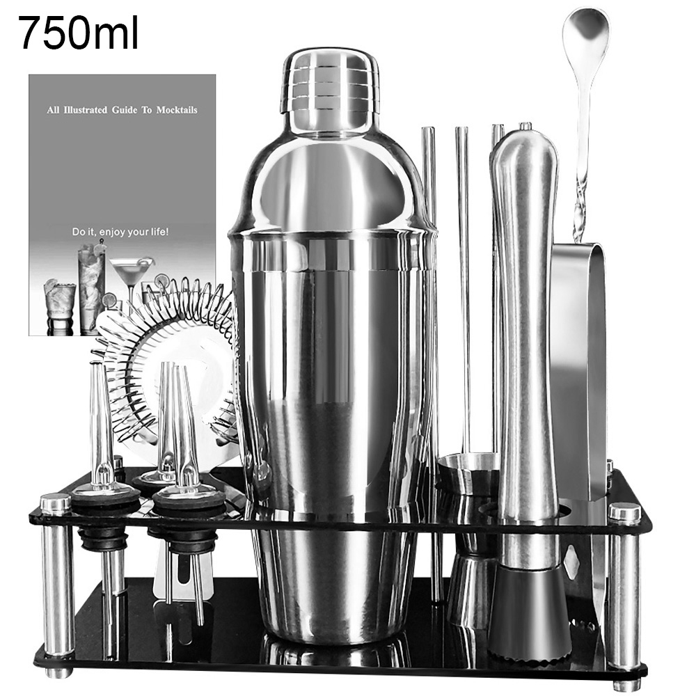 [Ship Local] 14Pcs 750/600ml Black/Rose Gold Steel Cocktail Shaker ...
