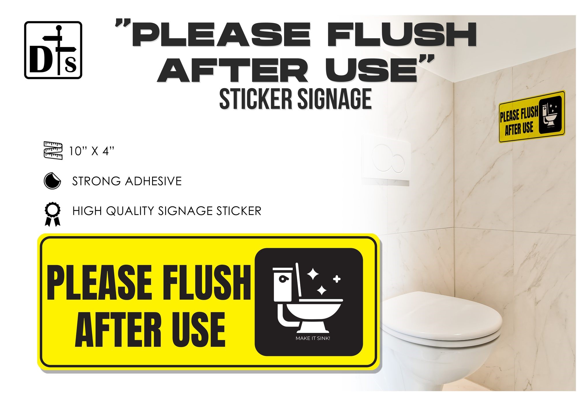 Dsign Please Flush After Use Signage Sticker 4x10" Inches, waterproof ...