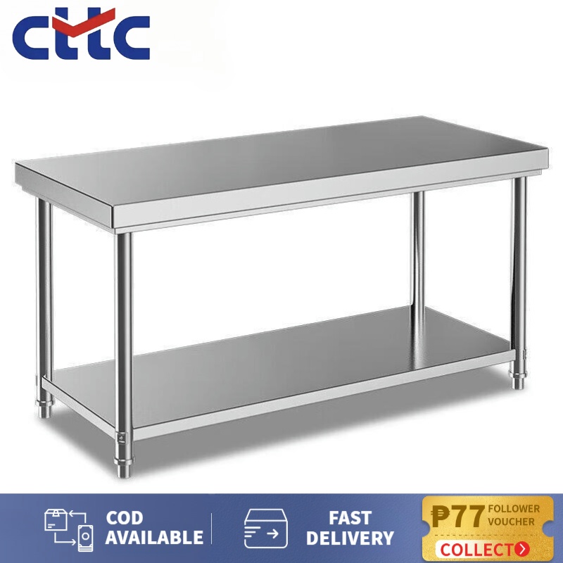 CTTC kitchen table 304 Stainless steel 2-layer work table console table ...