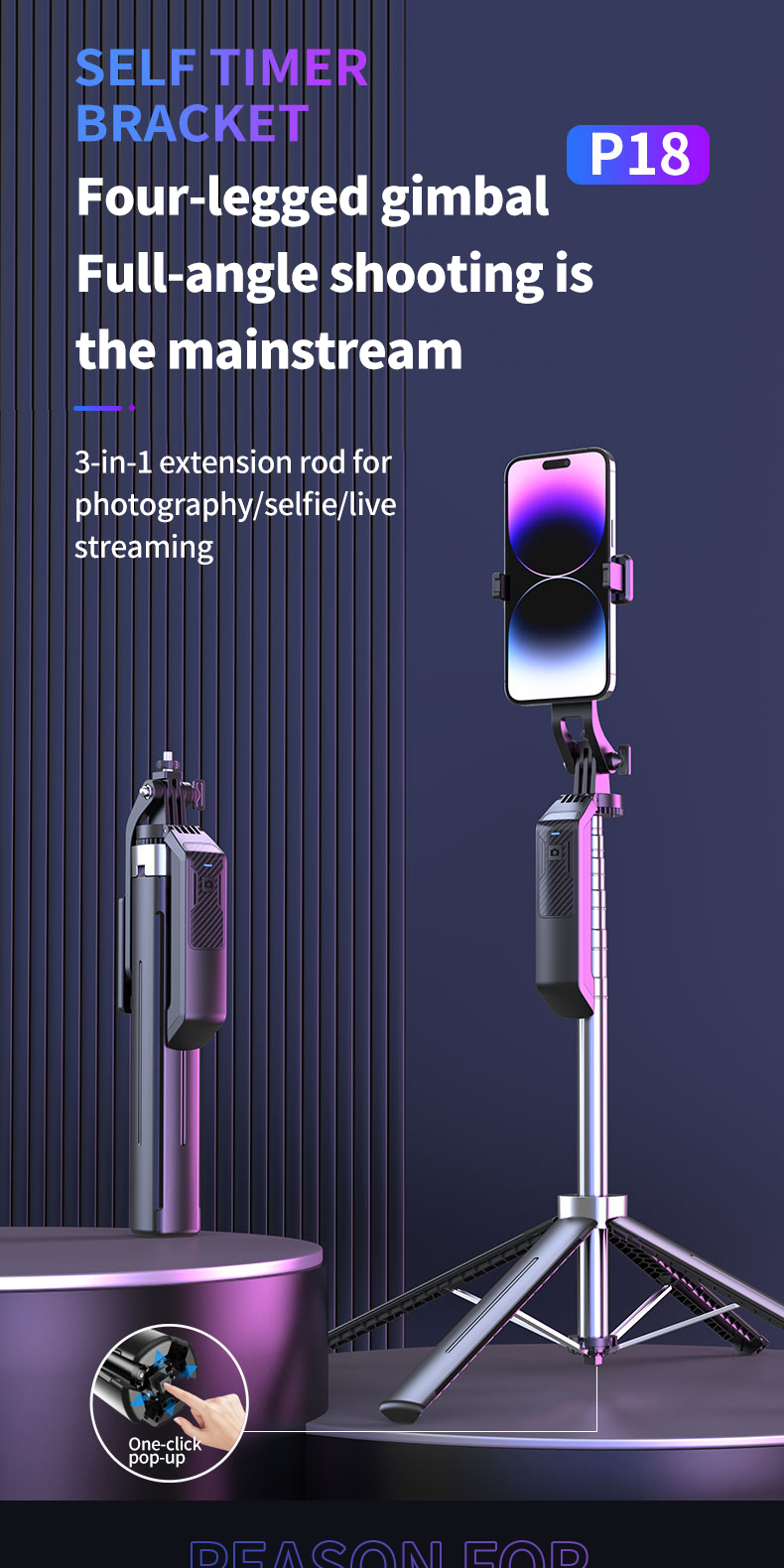 Jiditech Four Corner Selfie Stick Tripod 360°Rotation with Bluetooth Remote Fill Light for ...