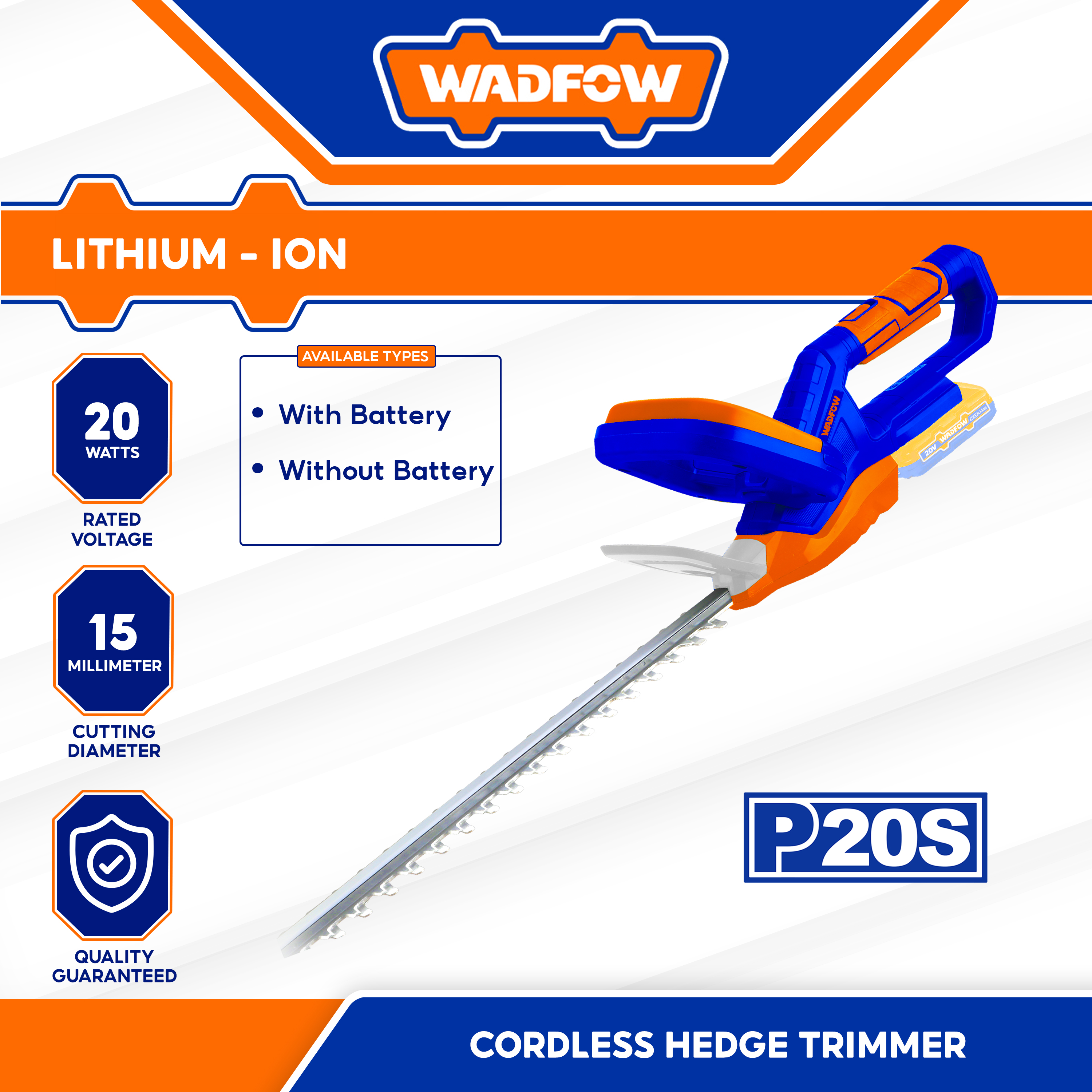 Wadfow P20 Series Lithium-Ion Cordless Hedge Trimmer 20V WAD-CT ...