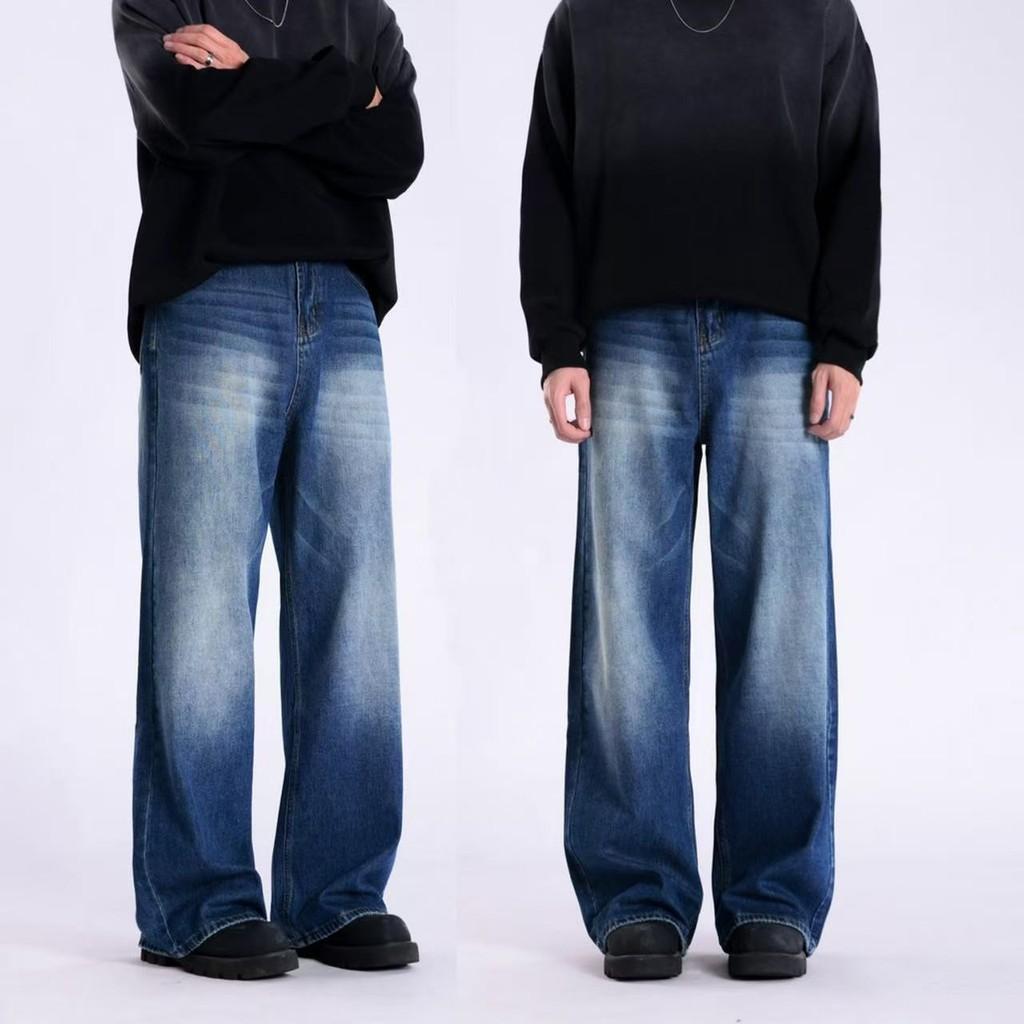 Plus Size Straight Jeans for Man Grey Super Baggy Denim Pants Wide Leg ...
