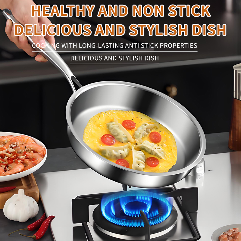 A 316 Flat Bottomed Frying Pan Nonstick Stainless Steel Cookware for ...
