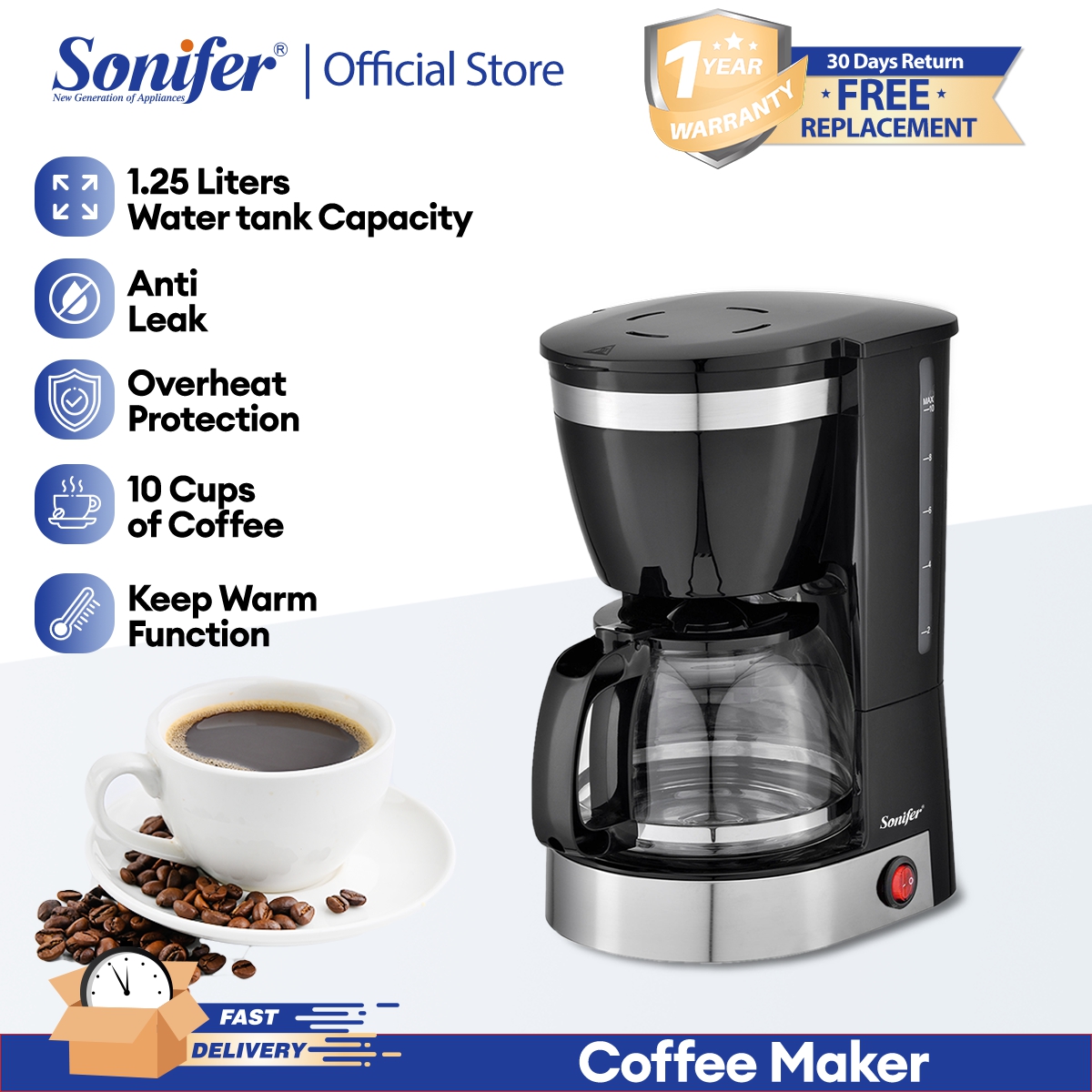 Sonifer Drip Coffee Maker Set Heating Plate Electric Coffee Maker ...