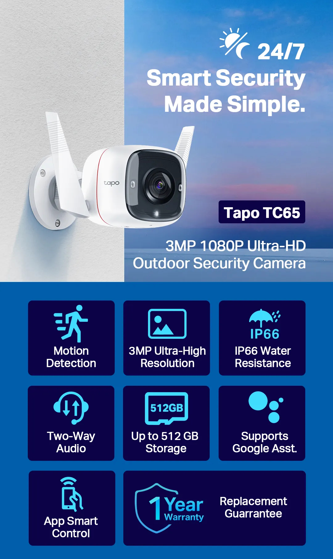 IPASON | TP-Link Tapo TC65 Home Outdoor Security Wi-Fi Camera | Shopee ...