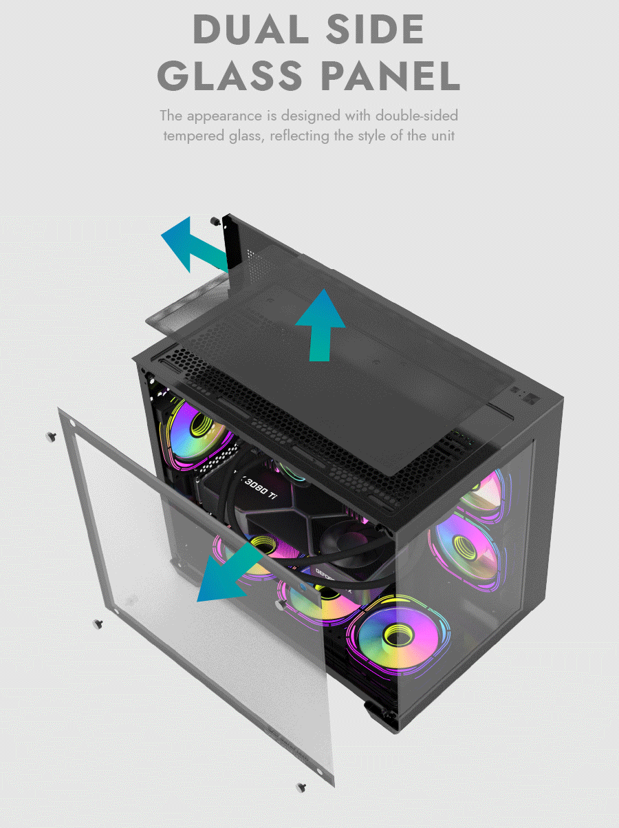 DarkFlash C285MP Exquisite M-ATX PC Case Tempered Glass Panoramic Side ...