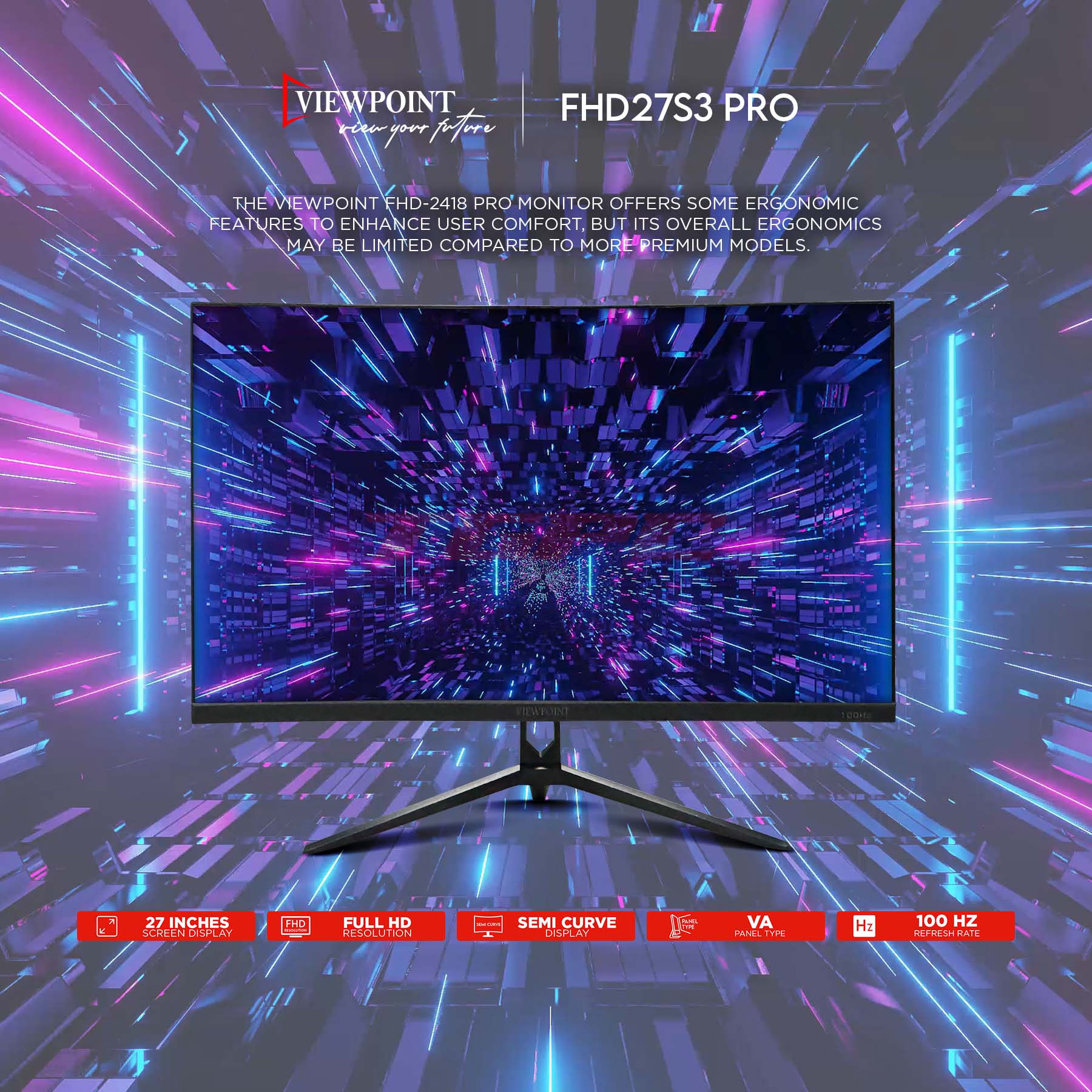 TGPC / Gaming Monitor / ViewPoint FHD 27S3 / 100 HZ / 27 Inches Refresh ...
