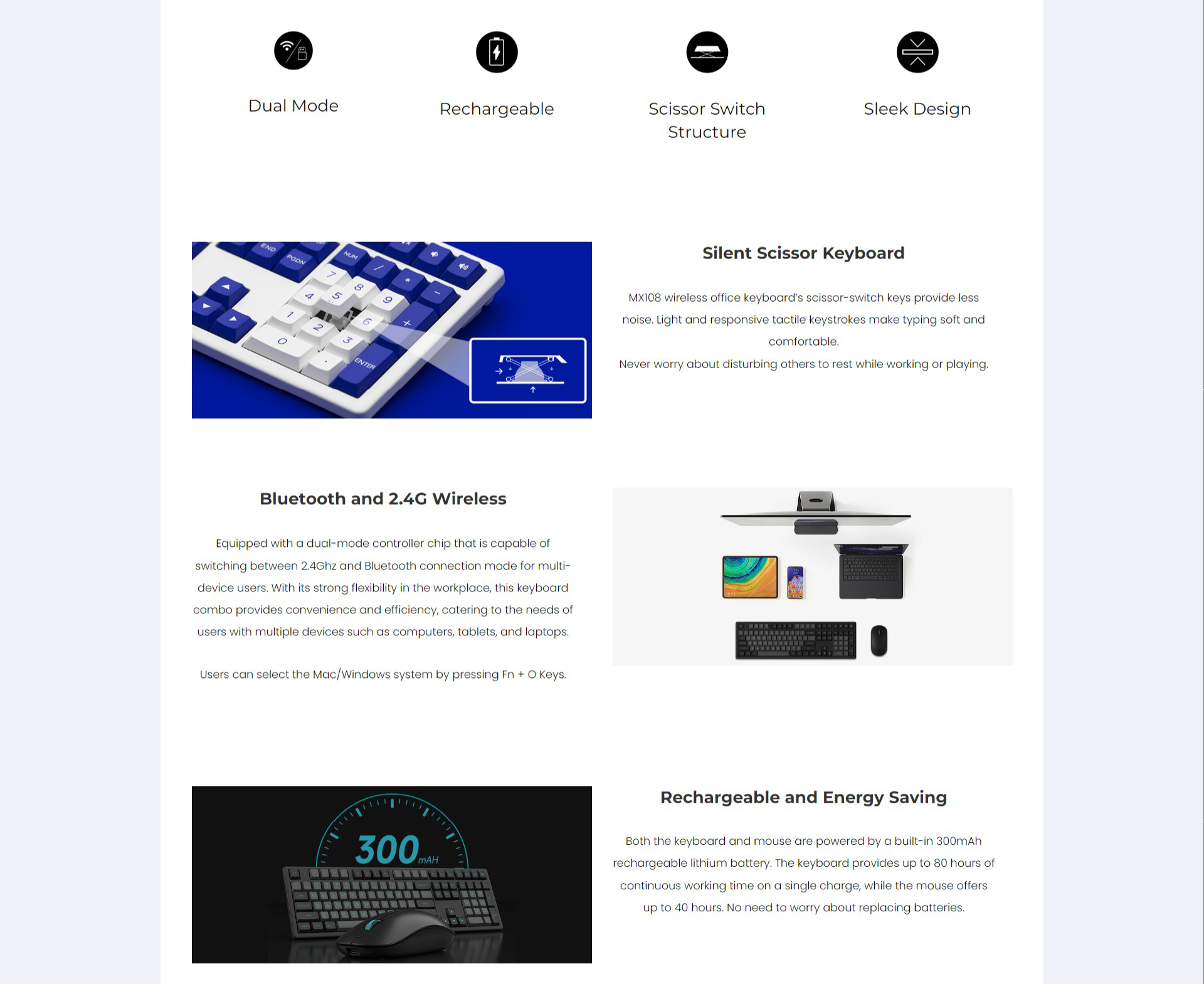 Monsgeek MX108 Business Wireless Keyboard & Mouse Combo (Black & Silver ...