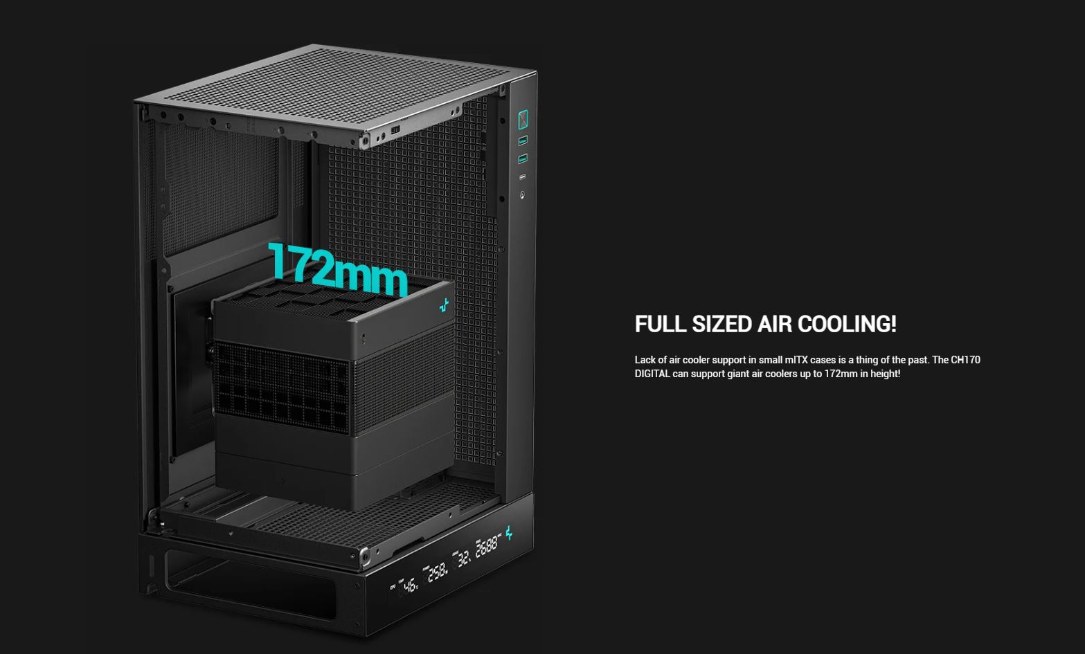 Deepcool Computer PC Case CH170 Digital Mini-ITX Mesh Panel / View ...