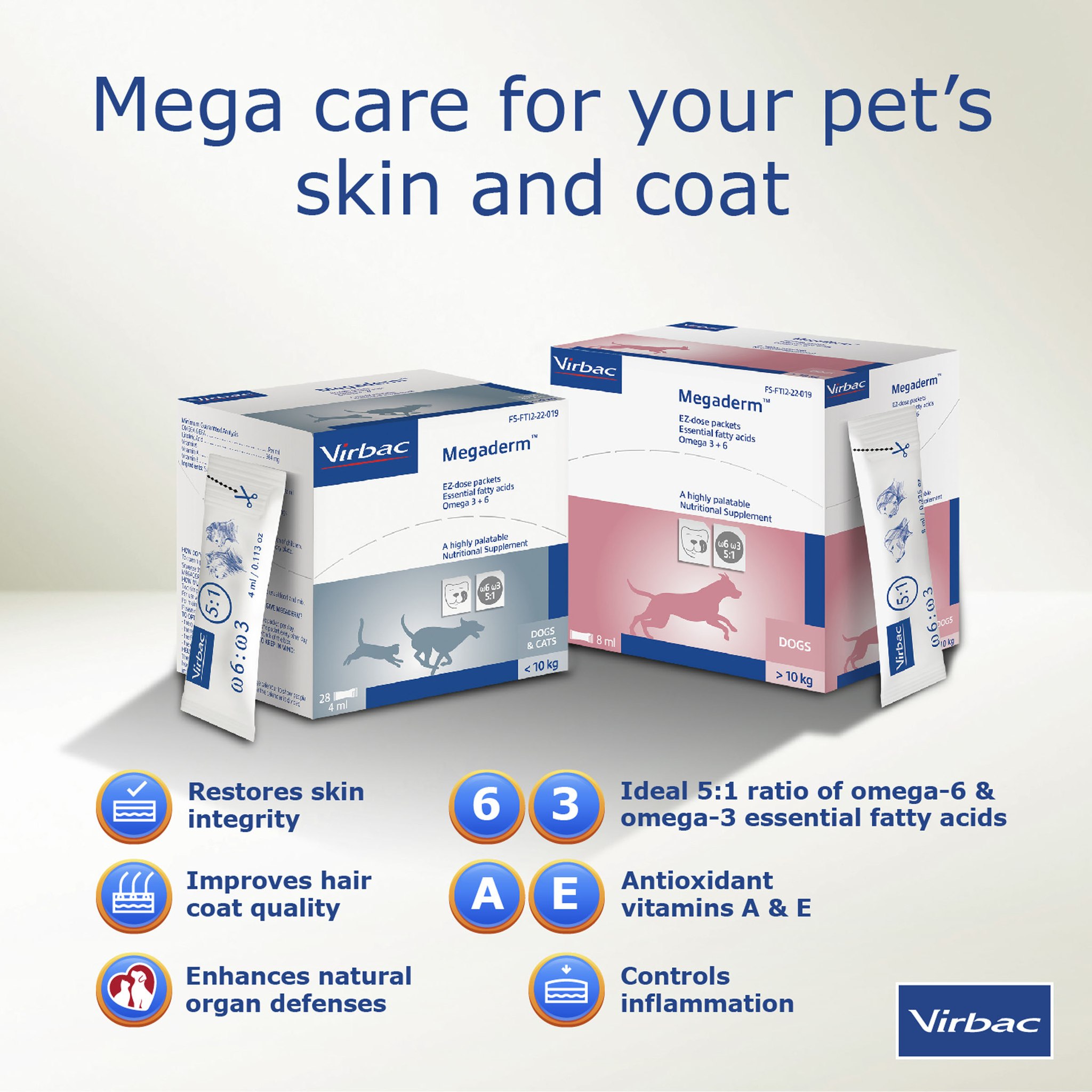 Virbac Megaderm 4ml per box (28 sachets) I Nutritional Supplement for ...