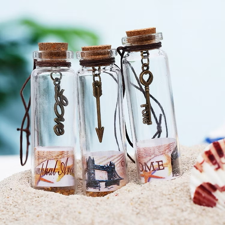 SJW 1pc Mini Retro Wishing Glass Bottle DIY Craft Gift With Key Pendant Cork Clear Drift Bottle ...