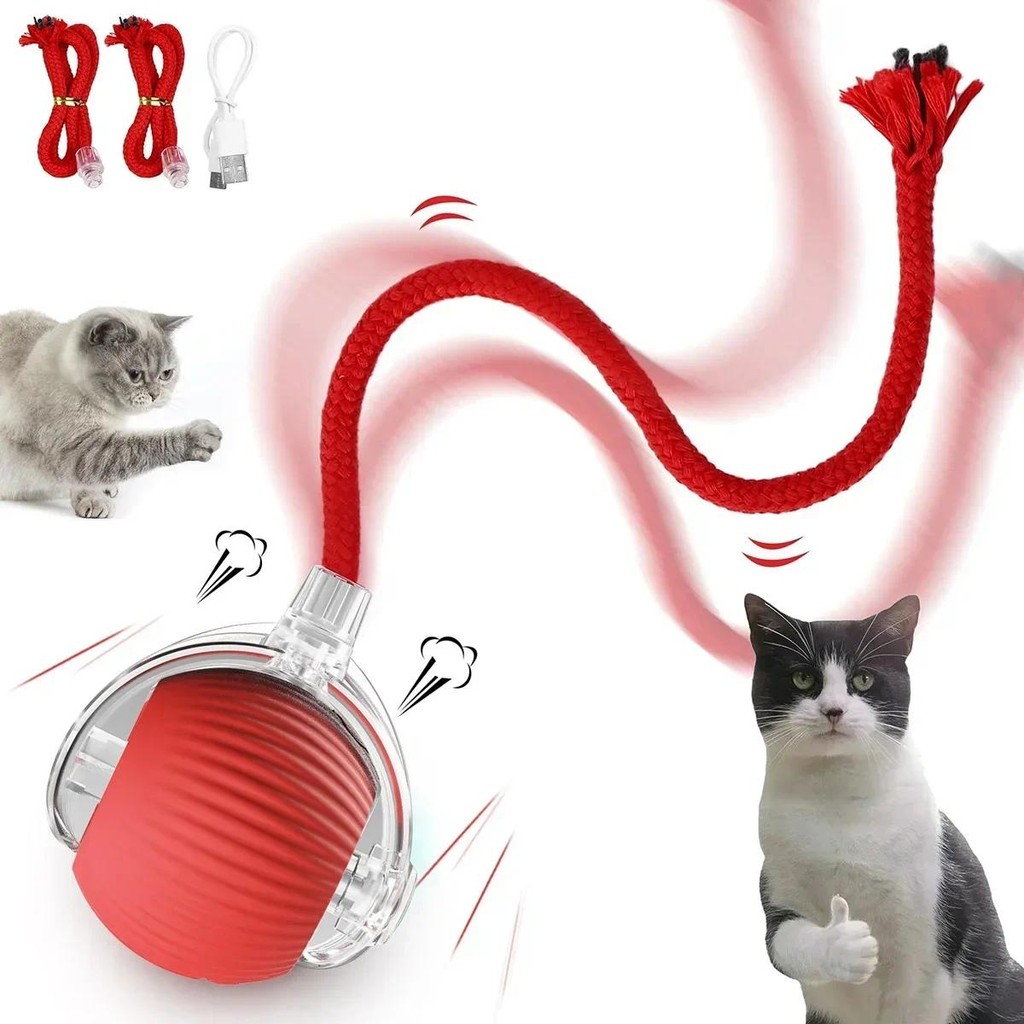 Smart cat toys, automatic charging electric cat ball toy with rope fast ...