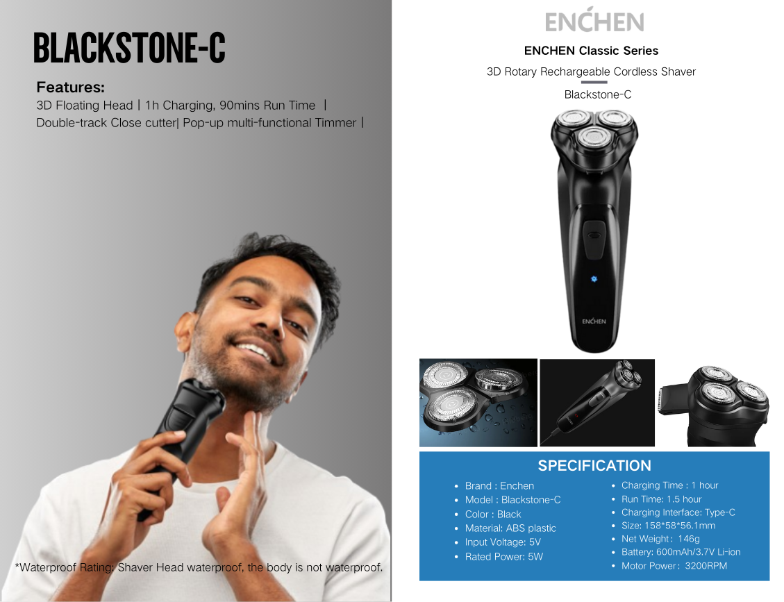 ENCHEN Blackstone Electric Shaver 3D Floating Shavers Beard Trimmer ...