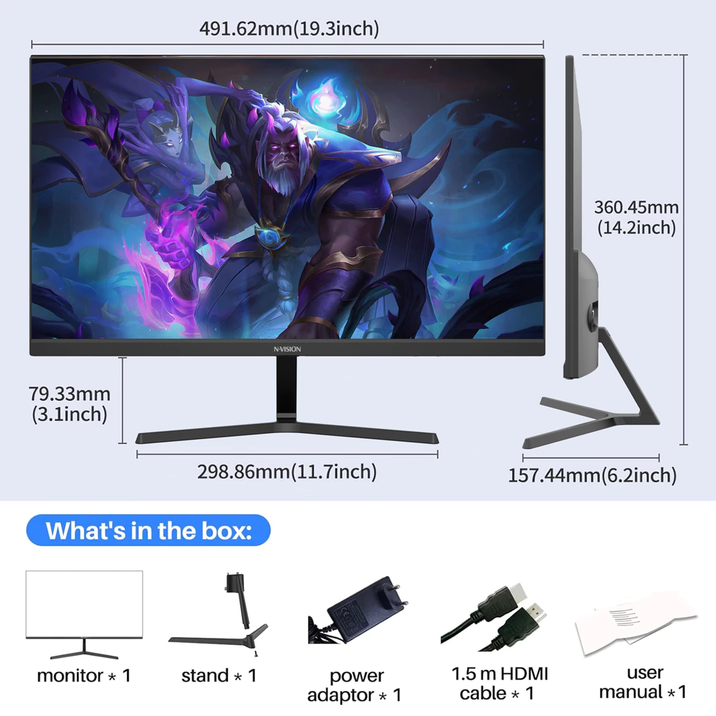 Nvision N2455-PRO 24 Inch IPS Monitor 100Hz Frameless Flat FHD Gaming ...