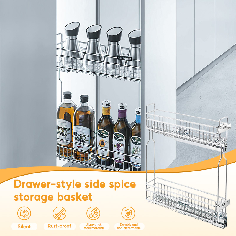 Kitchen Organizer Condiments Spice Rack Pull Out Basket 2 Layer Cabinet ...