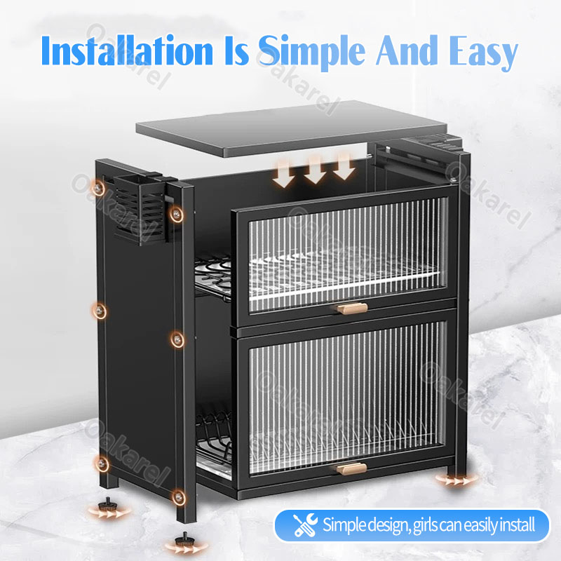 UPSEN Dish Rack Metal Kitchen Organizer Dish Cabinet With Flip Cover ...