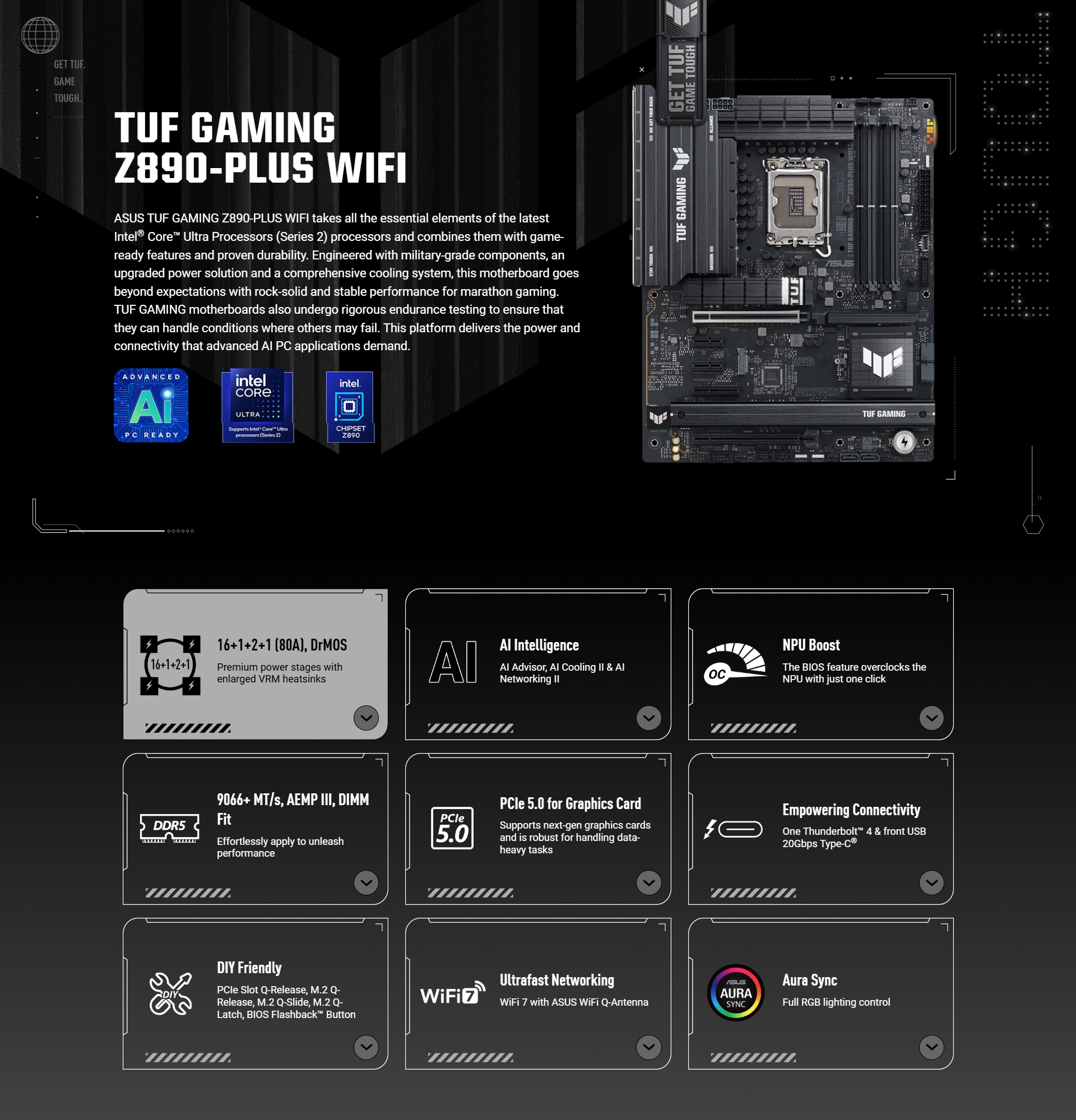 Asus TUF Gaming Z890-Plus WiFi Intel Z890 Chipset LGA1851 Socket WiFi 7 ...