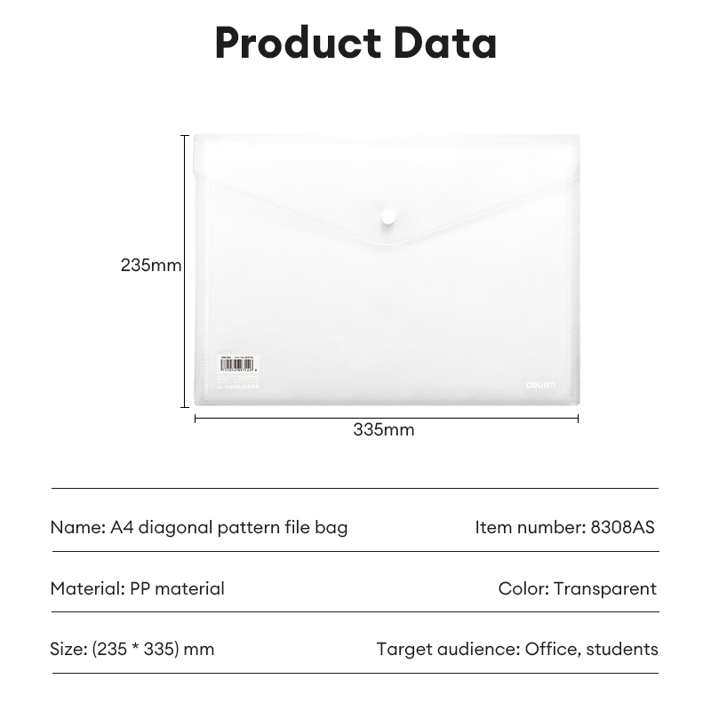 Deli A4 File Folder Transparent Clear Plastic File Folder Storage Pouch ...