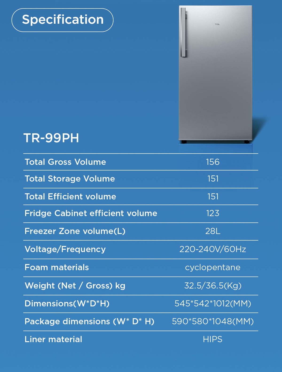 TCL 6.0 cu.ft. Single Door Inverter Refrigerator - TR-190INV/DB Black ...