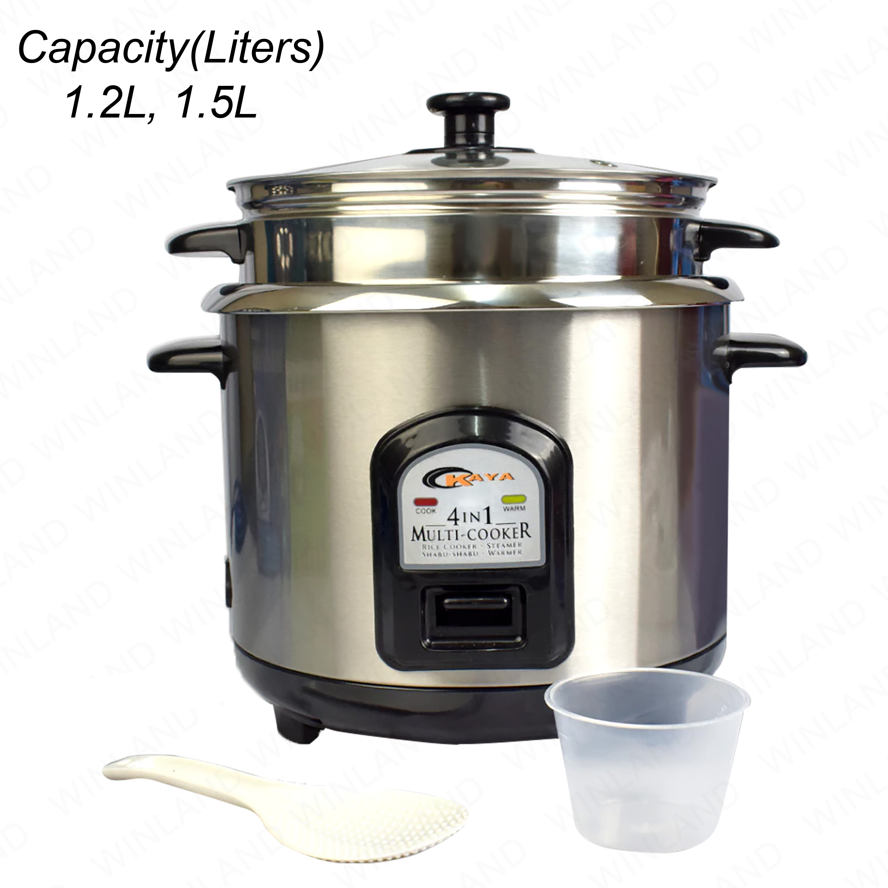 Kaya by Winland 4-in-1 Multi-Cooker Cylinder Rice Cooker Glass Cover ...