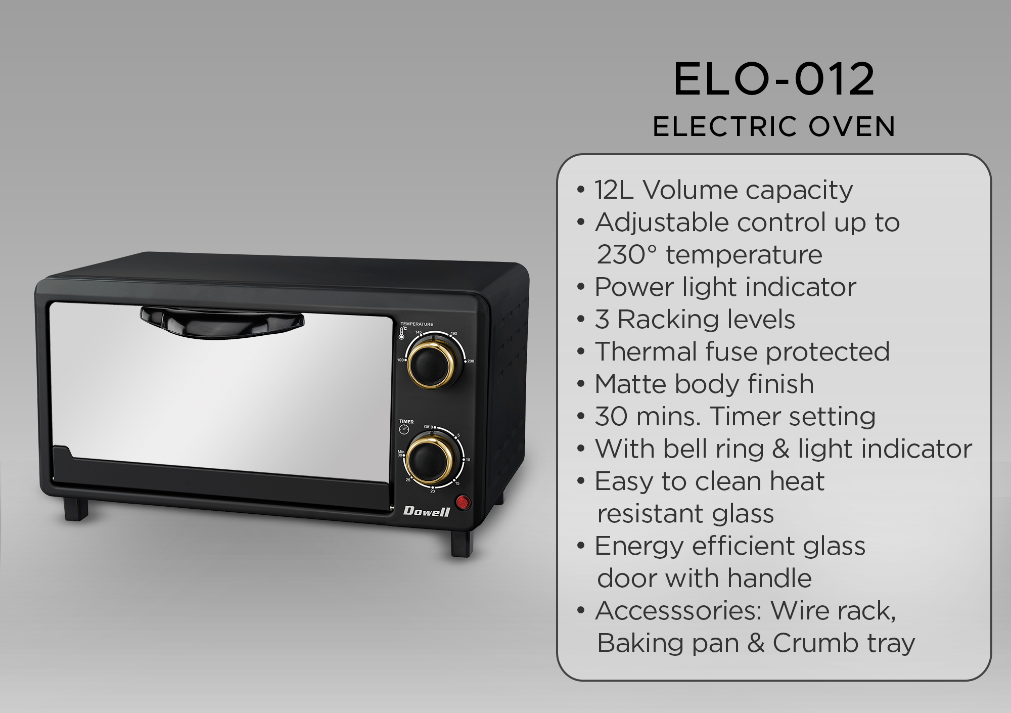 Dowell 12L Electric Oven Black ELO-012 | Shopee Philippines