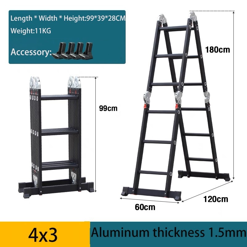【REAIM】12FT Aluminum Ladder heavy duty ladder foldable multifunctional ...