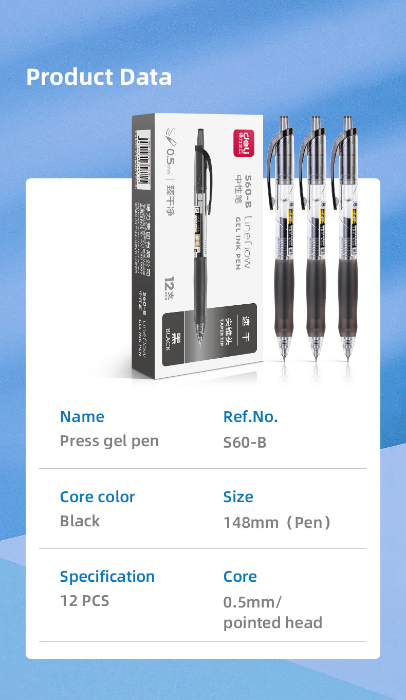 Deli Gel Pen 0.5mm Black Expansion Quick-Qrying Writing Pen Stationery ...