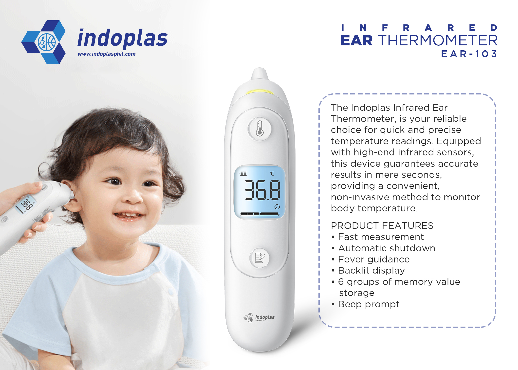 Indoplas Infrared Ear Thermometer EAR-103 | Shopee Philippines
