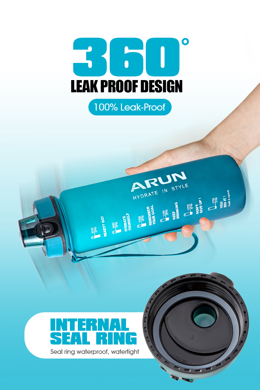 ARUN Motivational Water Bottle 1000ML with Times & Removable Strainer ...