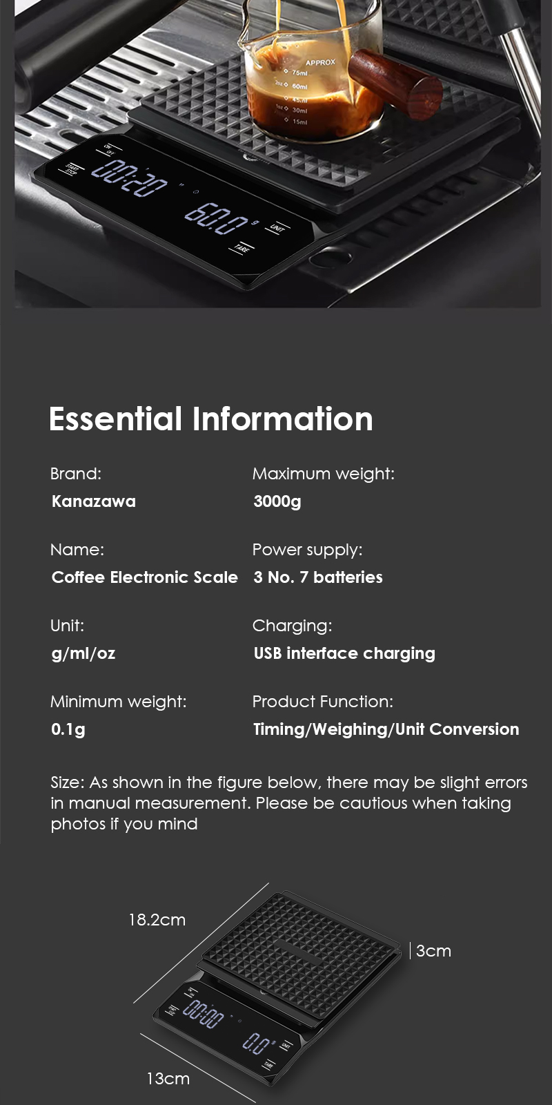 KANAZAWA Kitchen Digital Coffee Scale Touch Screen With Insulation Pad ...