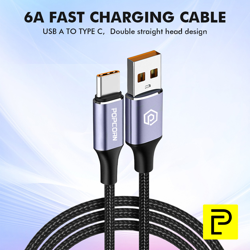 Popcorn X2 ATOC USB to Type C Cable 6A Super Fast Charging Mobile Phone ...