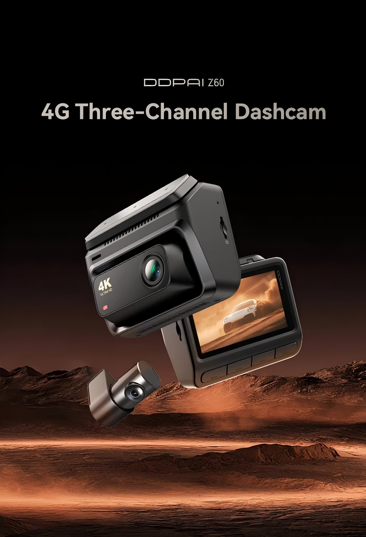 DDPAI Z60 Dual 4K Ultra HD GPS 3 Channel Front & Rear Super Capacitor ...