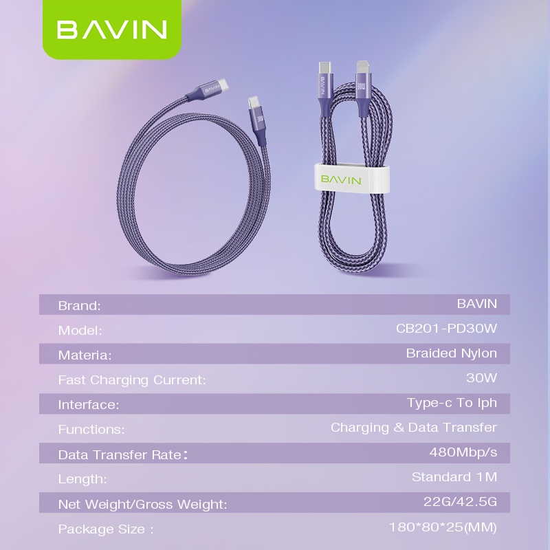 BAVIN CB201 60W / 30W /18W / 12W Fast Charging Data Cable 1m Nylon ...