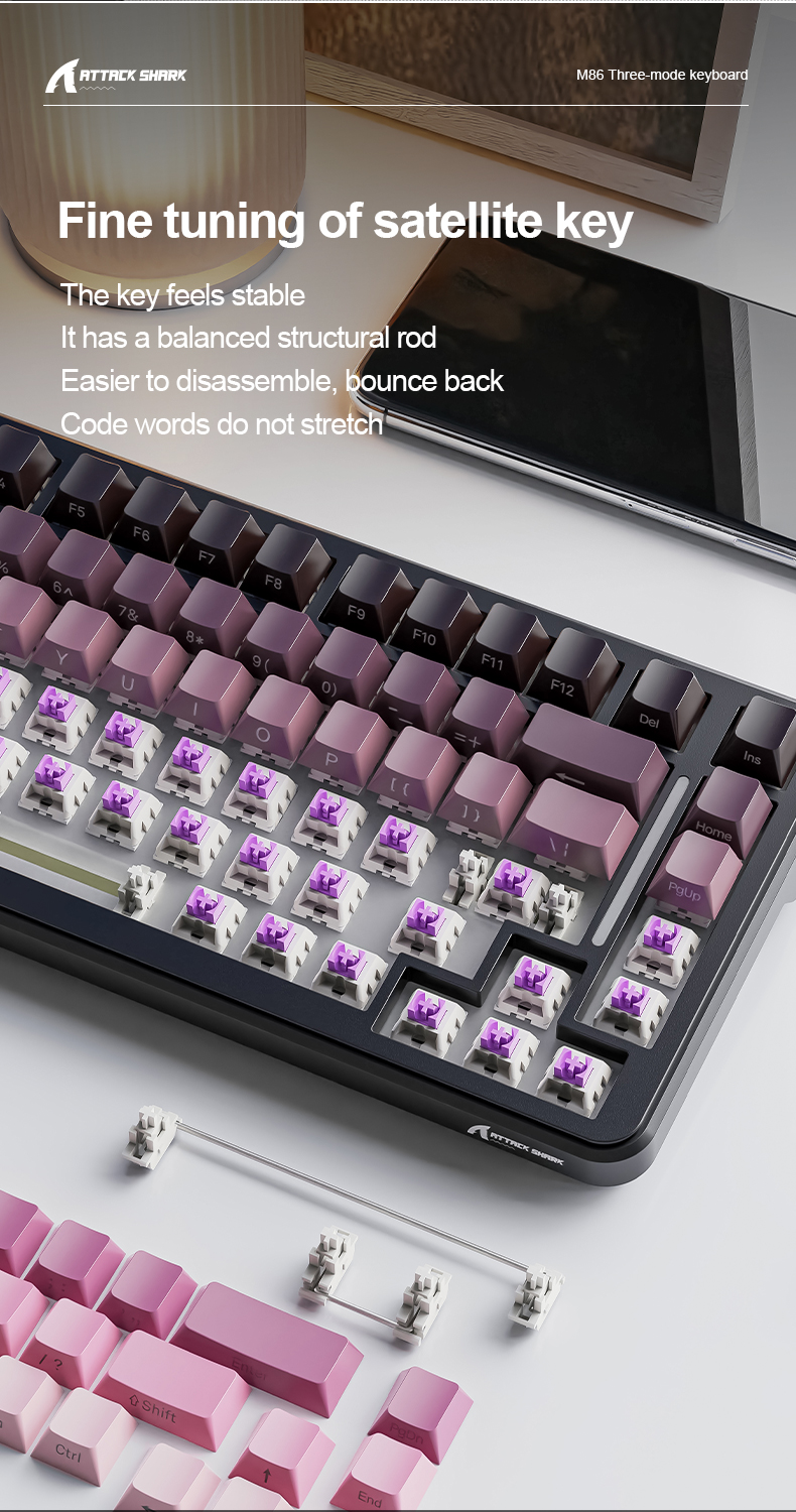 Attack Shark M86 STAR Mechanical Keyboard 80 Key RGB Tri-Mode Bluetooth ...