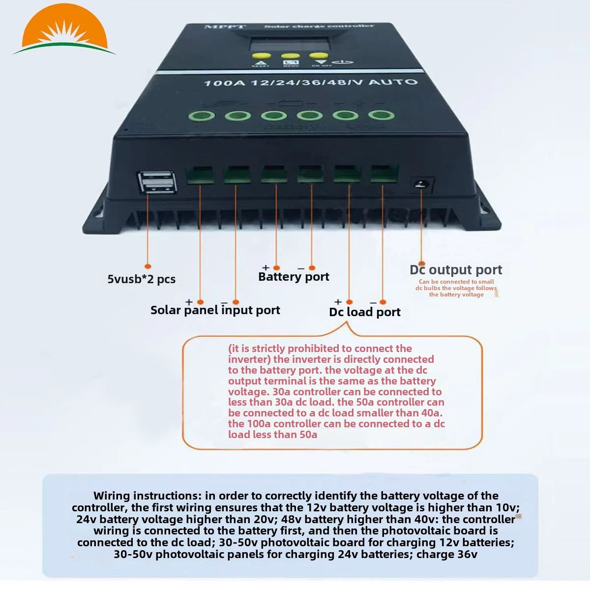 Unicorn MPPT Solar Controller 30A/ 60A/80A/100A 12V 24V 36V 48V with LCD Screen AUTO Battery ...