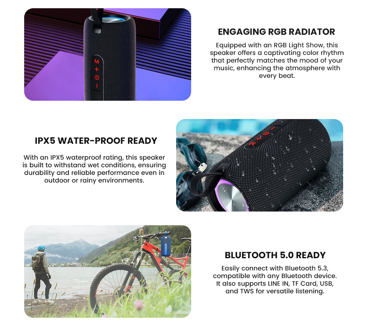 TYLEX XSP01 Portable Bluetooth Speaker with RGB Light 5.3 Bluetooth TWS ...
