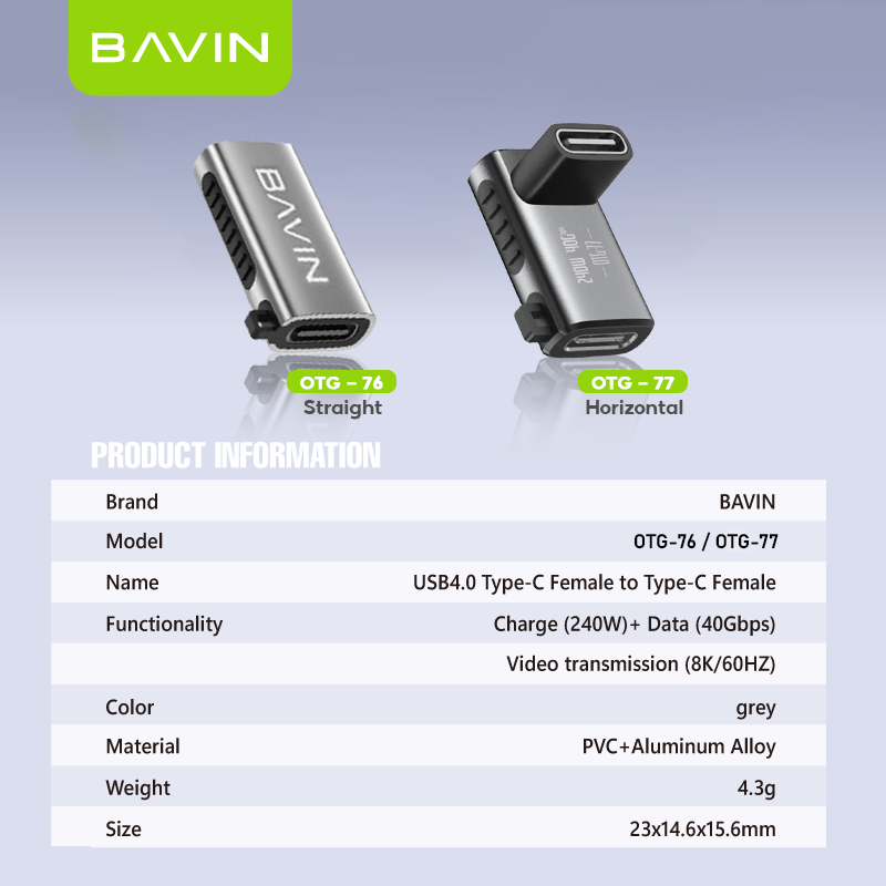 BAVIN O76 / O77 240W OTG Charging USB 4.0 Type-C to Type-C Adapter w ...