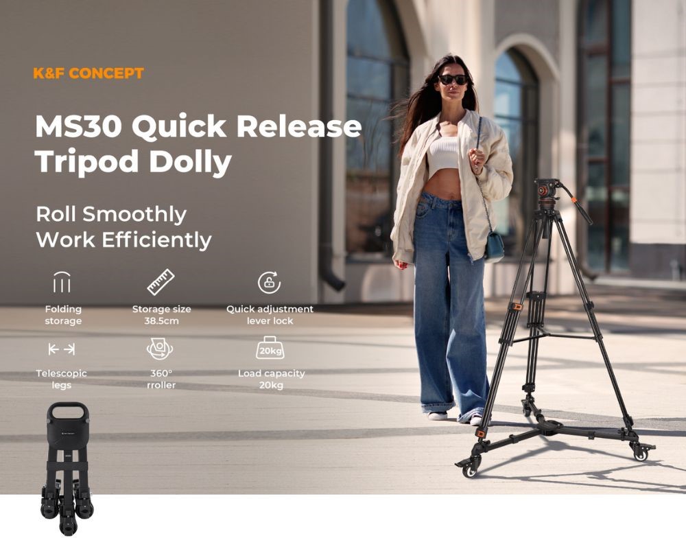 K&F Concept Heavy Duty Aluminum Alloy Universal Tripod Dolly 3 Wheel ...