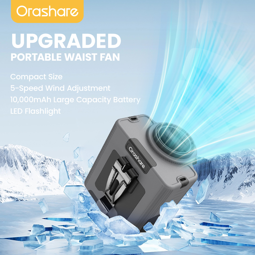 Orashare WF10 Waist Fan 10000mAh 5 Speed Strong Wind Portable Fan Rechargeable With Powerbank ...