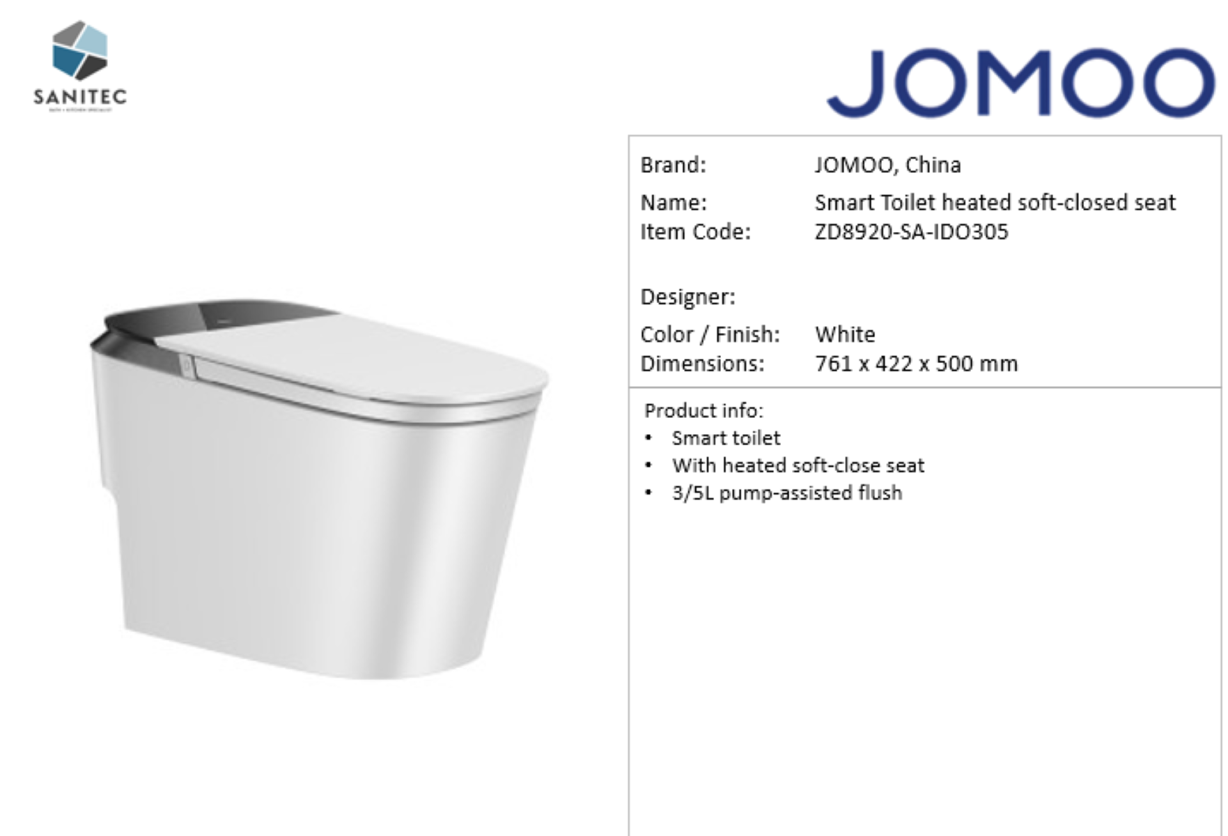 JOMOO smart toilet w/wave sensor 761x422mm ZD8920-SA-IDO305 | Shopee Philippines