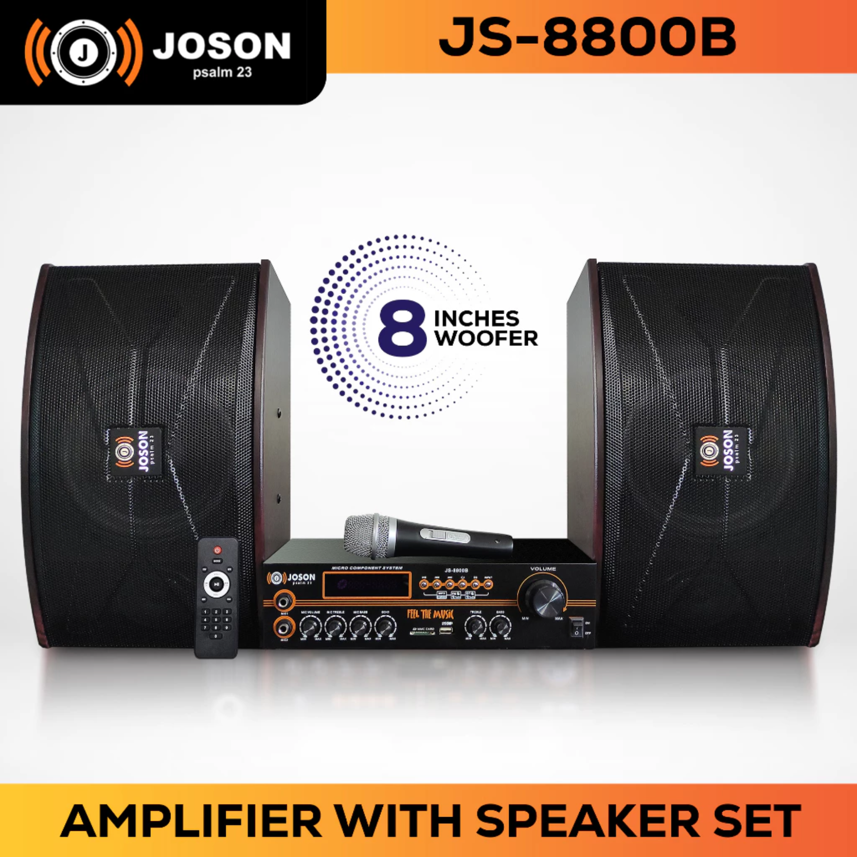 Joson JS-8800B Amplifier w/ Speaker Set (1 Paired 8 Inches Speaker, 1 ...