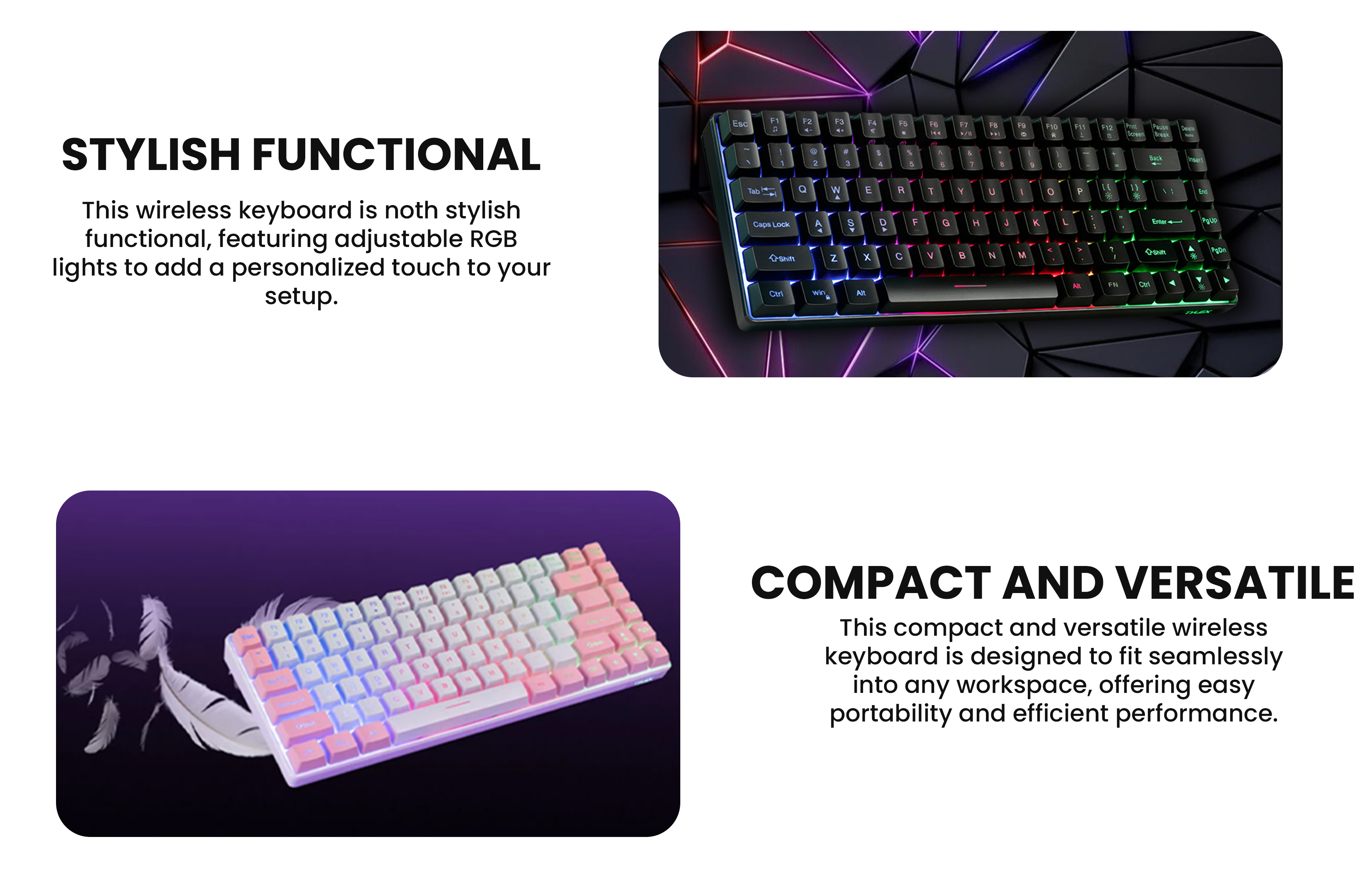 Tylex XZ68 Membrane RGB Backlit Wireless Rechargeable Gaming Keyboard ...