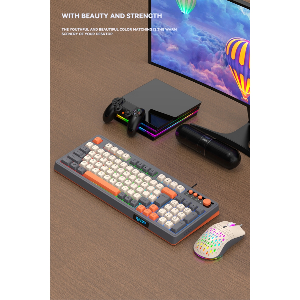 Raiku Wired Rainbow LED Gaming Keyboard Bundle And Mouse Set 98 Silent ...