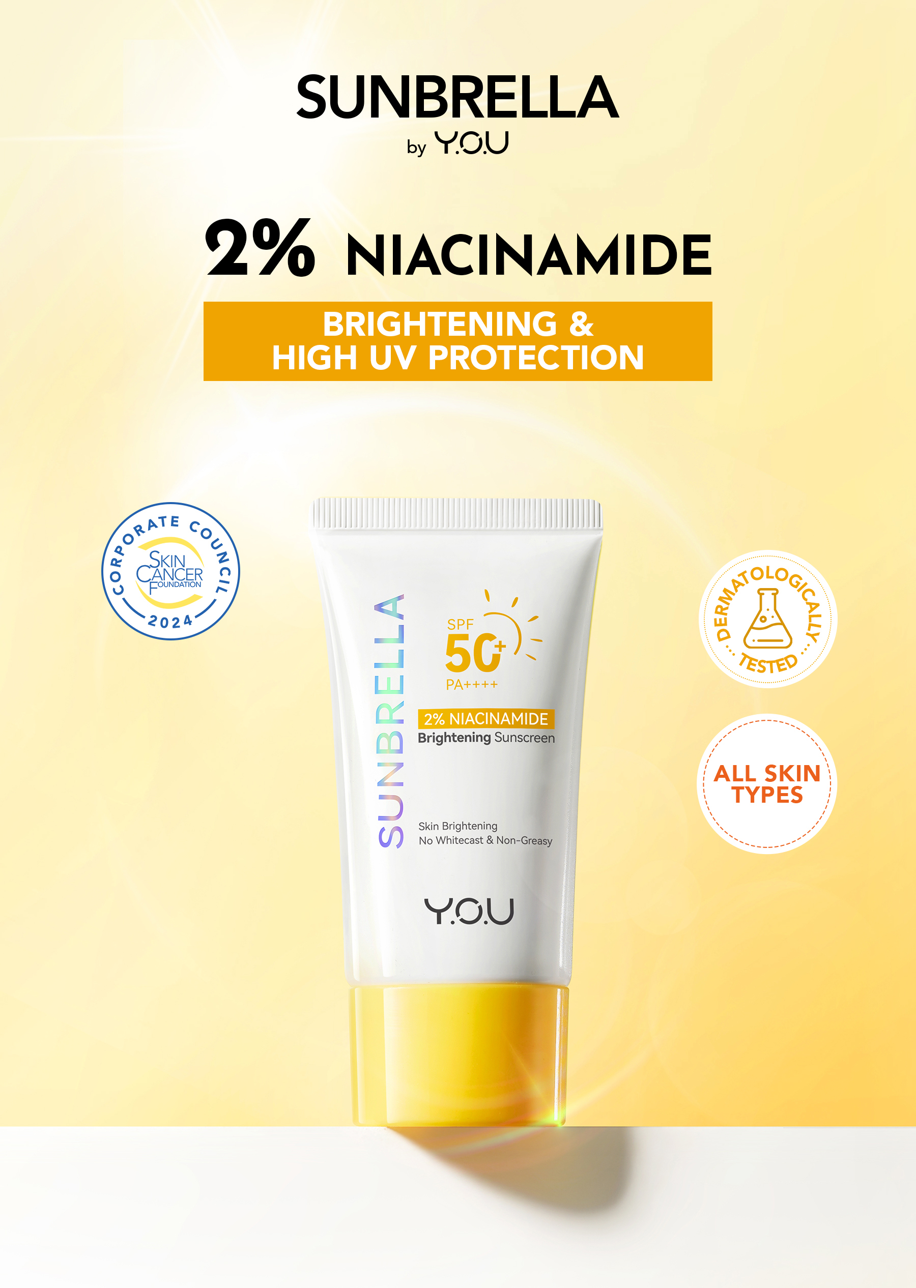 Y.O.U Sunbrella 2% Niacinamide Brightening Sunscreen SPF50+ PA+++ 30ml No Whitecast | Shopee ...